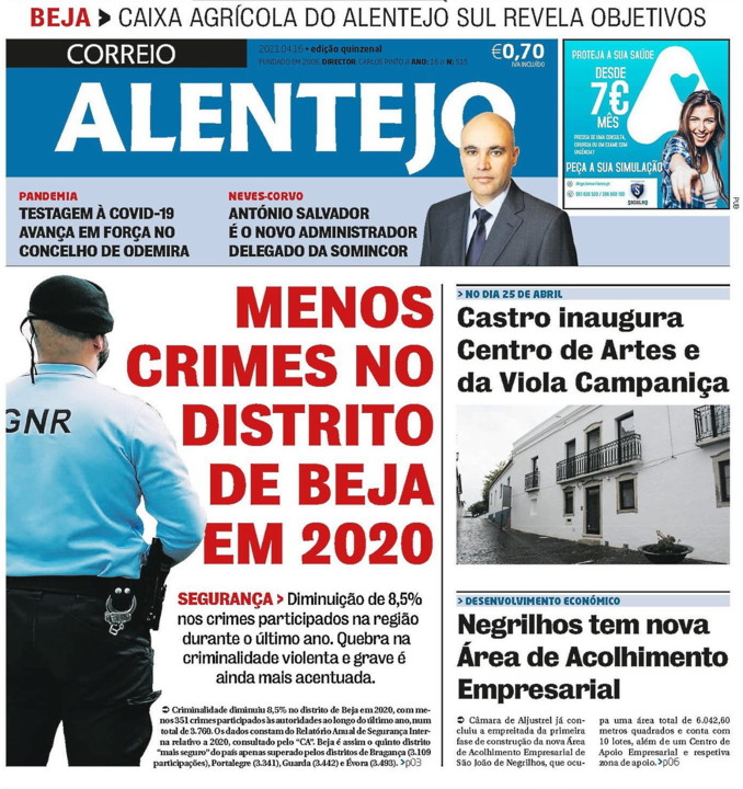 Capa do Correio Alentejo desta quinzena - Alvitrando