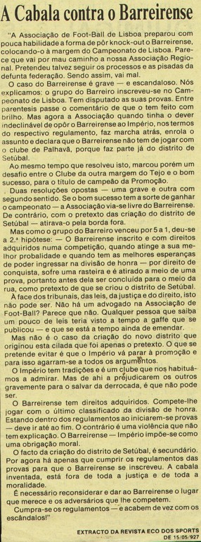 Cabala contra o Barreirense - Barreirense (futebol) ) Contributo para a ...